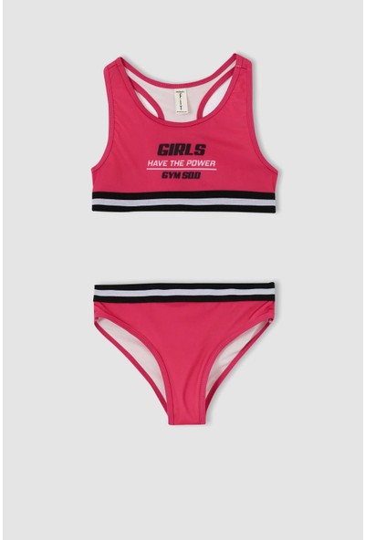Defacto Kız Çocuk Yazı Baskılı Esnek Bikini Takımı T3500A621SM