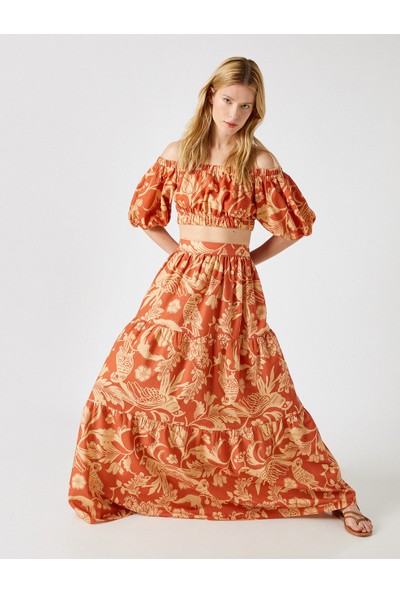 Koton Kadın Desenli Etek Pamuklu Uzun