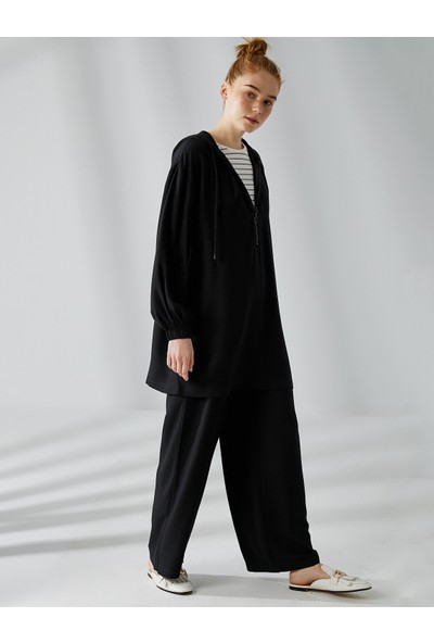 Koton Kapüşonlu Tunik Fermuarli Uzun Kollu Oversize Koton Kapüşonlu Tunik Fermuarli Uzun Kollu Oversize