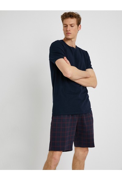 Koton Erkek Kareli Şort Belden Bağlamalı Pamuklu