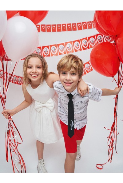 Koton Atatürk Gömlek Kravatlı Baskılı Kısa Kollu Pamuklu