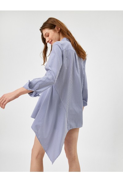 Koton Asimetrik Bluz Gömlek Yaka Çizgili