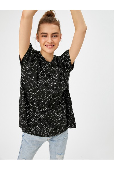 Koton Kadın Puantiyeli Tişört Bisiklet Yaka Pamuklu