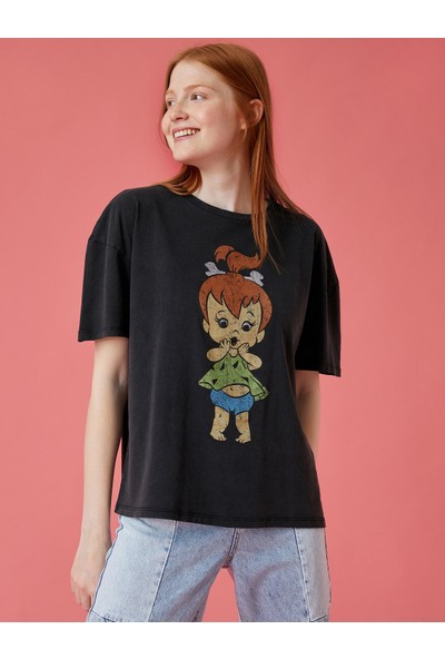Koton Kadın Çakmaktaşlar Tişört Lisanslı Pamuklu