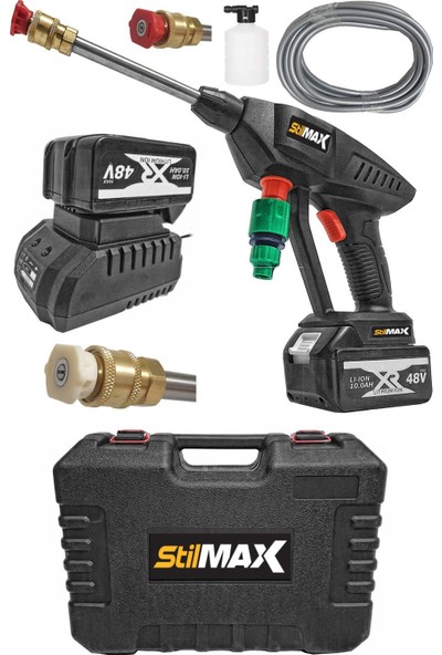 Stilmax 48V 10AH Şarjlı Oto Yıkama Makinesi 50 Bar Akülü Basınçlı Oto Yıkama Makinesi Stilmax 48V 10AH Şarjlı Oto Yıkama Makinesi 50 Bar Akülü Basınçlı Oto Yıkama Makinesi