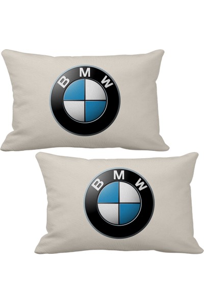 Asr Bmw 2 Li Lüks Araç Boyun Yastığı Bej ve Ahşap Logo Anahtarlık
