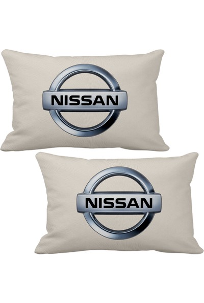 Asr Nissan 2 Li Lüks Araç Boyun Yastığı Bej ve Ahşap Logo Anahtarlık