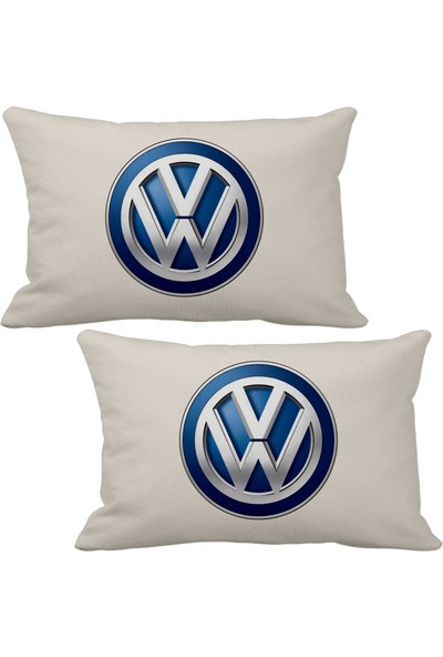 Asr Volkswagen 2 Li Lüks Araç Boyun Yastığı Bej ve Ahşap Logo Anahtarlık
