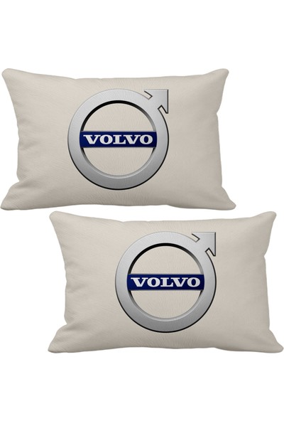 Asr Volvo 2 Li Lüks Araç Boyun Yastığı Bej ve Ahşap Logo Anahtarlık
