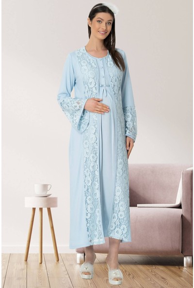 Mecit Pijama Mecit 5444 Mavi Sabahlıklı Lohusa Gecelik Takım Mecit Pijama Mecit 5444 Mavi Sabahlıklı Lohusa Gecelik Takım