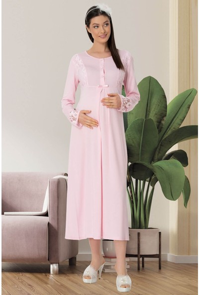 Mecit Pijama Mecit 5409 Pembe Uzun Kollu Lohusa Gecelik Mecit Pijama Mecit 5409 Pembe Uzun Kollu Lohusa Gecelik