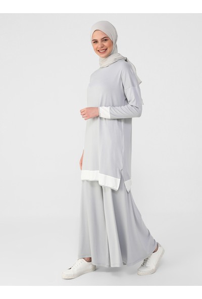 Doğal Kumaşlı Tunik&pantolon Ikili Takım - Gri Mavi - Refka Basic Doğal Kumaşlı Tunik&pantolon Ikili Takım - Gri Mavi - Refka Basic