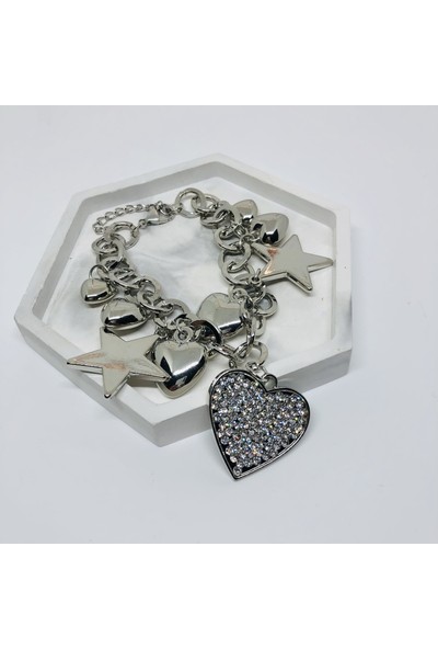 Sibelya Zirkon Taşlı Çelik Charm Bileklik