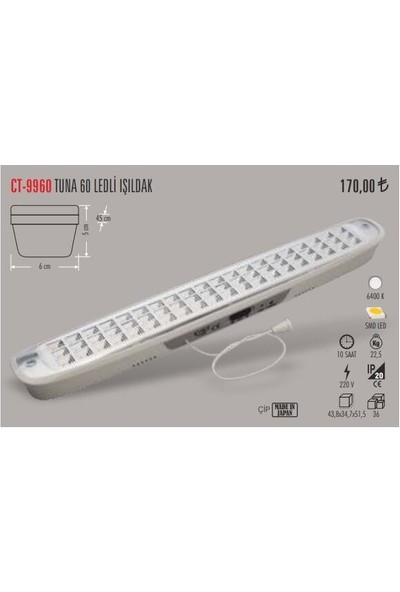 Cata CT-9960 6W 60 Ledli Işıldak Şarjlı
