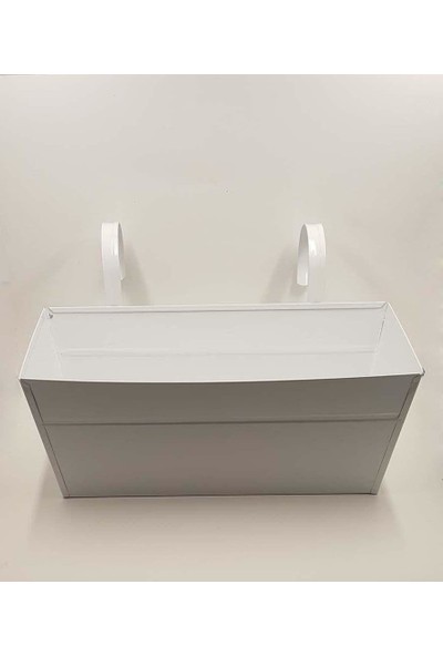 Evvehediyelikeşya 3lü Metal Krem Asmalı Dikdörtgen Çiçeklik Balkon Saksısı 15X37CM