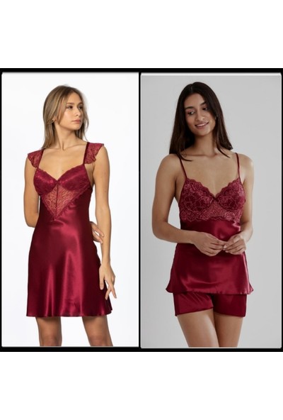 Pierre Cardin Bordo Saten Gecelik ve Şort Takım Seti (Ürün 3 Parçadır 635+415) Pierre Cardin Bordo Saten Gecelik ve Şort Takım Seti (Ürün 3 Parçadır 635+415)