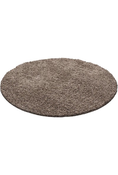 Oves Home Yuvarlak Shaggy Halı 50 mm Hav Yüksekliğinde Düz Açık Kahverengi