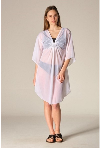 Rapapa Kadın Klipsli Tül Pareo Plaj Elbisesi Beyaz 0016-