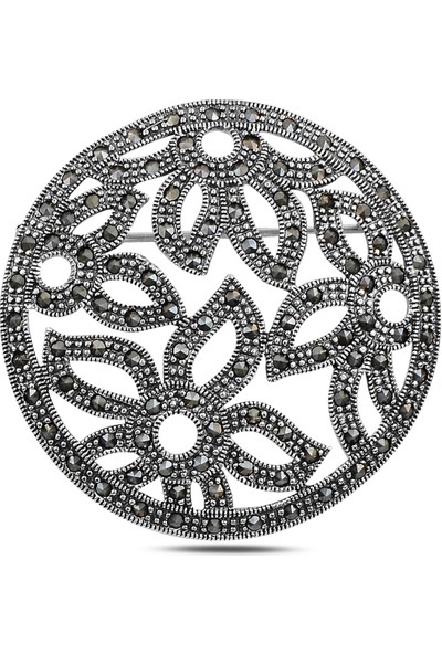 Gümüşhane Silver Çiçek Desenli Markazit Taşlı Broş