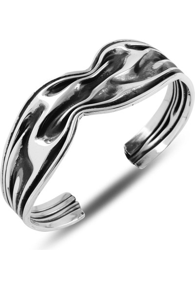 Gümüşhane Silver Taşsız Altı Açık Buruşuk Bilezik