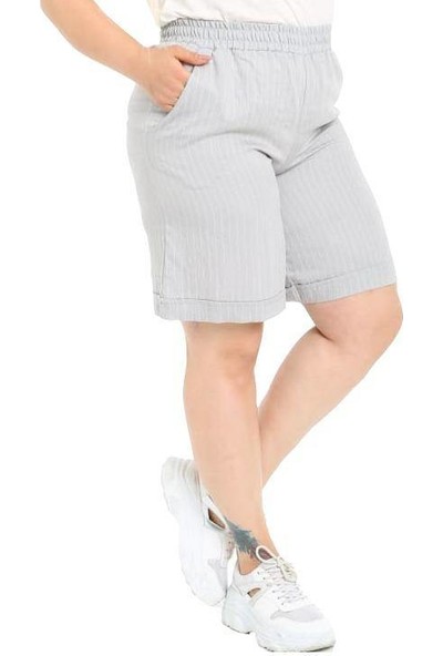 Hanezza Büyük Beden Beli Lastikli Çizgili Şort