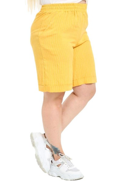 Hanezza Büyük Beden Beli Lastikli Çizgili Şort