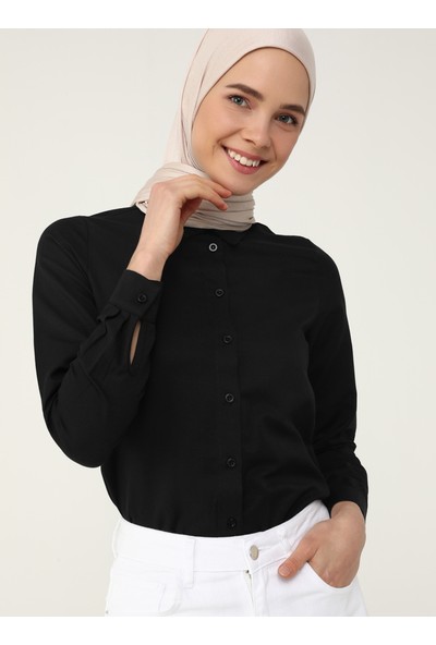 Oxford Kumaştan Basic Gömlek - Siyah - Refka Basic