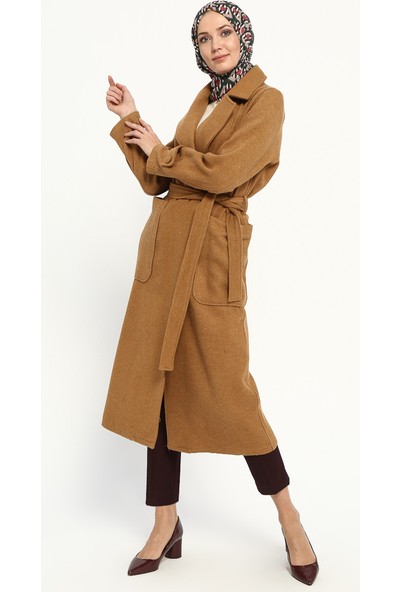 Kemerli Kaşe Kaban - Taba - Miss Cazibe