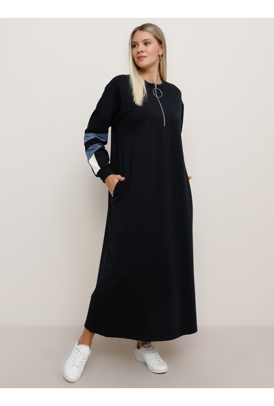 Büyük Beden Cep Detaylı Spor Elbise - Lacivert Indigo Ekru - Alia Büyük Beden Cep Detaylı Spor Elbise - Lacivert Indigo Ekru - Alia