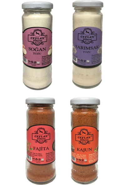 Ceylan Baharat Fajita + Kajun + Soğan Tozu + Sarımsak Tozu Özel Cam Set 4'lü Ceylan Baharat Fajita + Kajun + Soğan Tozu + Sarımsak Tozu Özel Cam Set 4'lü