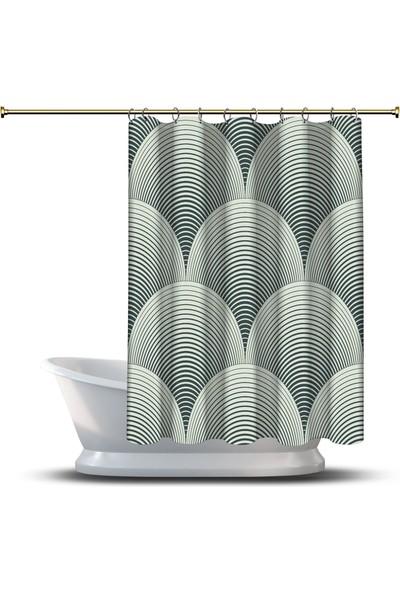 Assoshome Banyo Duş Perdesi Tasarım Dekor Geometrik Çizgili Dokulu Yaprak Dijital Baskılı En 175 cm