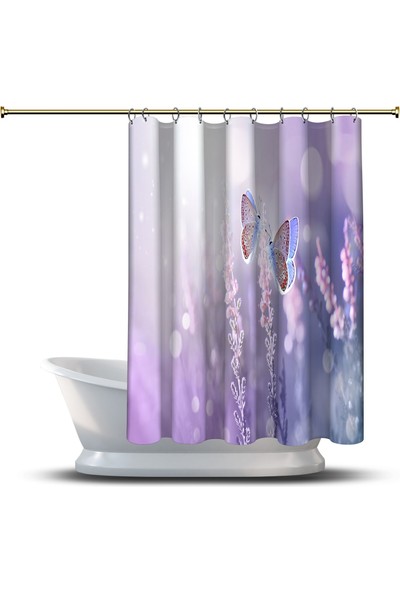 Assoshome Banyo Duş Perdesi Tasarım Dekor Ilkbahar Gün Işığı Lavanta Çiçek Dijital Baskılı En 175 cm