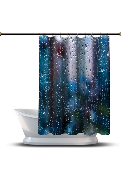 Assoshome Banyo Duş Perdesi Tasarım Dekor Pencere Camına Vuran Yağmur Damla Dijital Baskılı En 175 cm