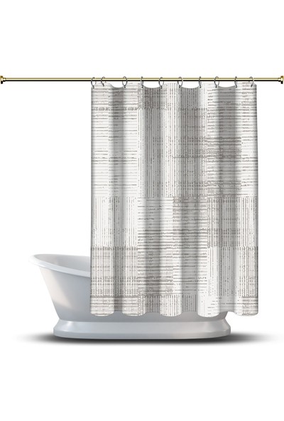 Assoshome Banyo Duş Perdesi Tasarım Dekor Kumaş Keten Efektli Vizon Bej Dijital Baskılı En 175 cm