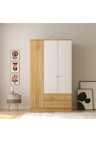 Zenio Rose Safir Meşe 3 Kapak 2 Çekmece Gardırop