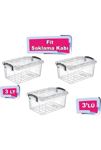 Tuffex 3'lü Fit Saklama Kabı 3 Lt - Plastik Saklama Kabı - Saklama Kabı