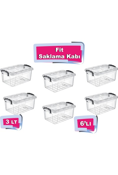 Tuffex 6'lı Fit Saklama Kabı 3 Lt - Plastik Saklama Kabı - Saklama Kabı