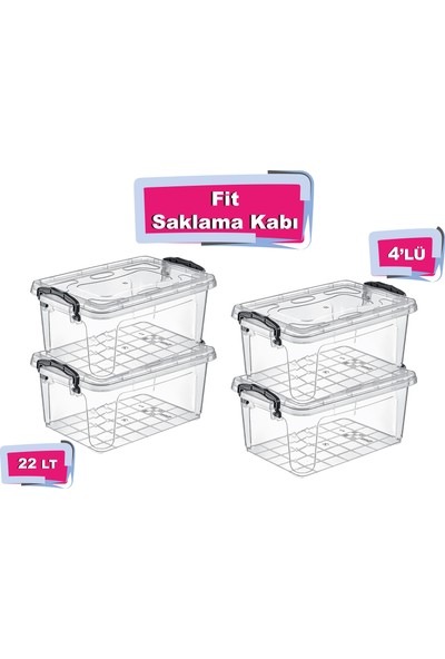 Tuffex 4'lı Fit Saklama Kabı 22 Lt - Plastik Saklama Kabı - Saklama Kabı