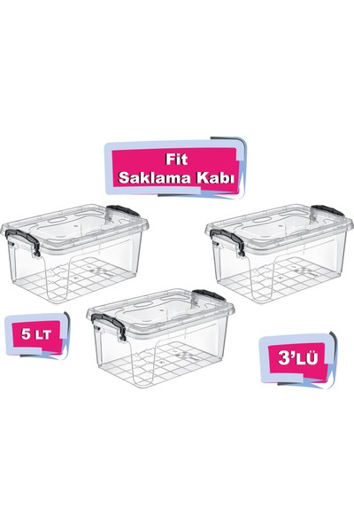 Tuffex 3'lü Fit Saklama Kabı 5 Lt - Plastik Saklama Kabı - Saklama Kabı