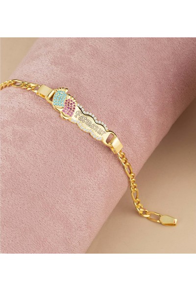 Else Silver Figaro Zincirli Ayaklar Gümüş Mavi Kırmızı Taşlı Isimli Çocuk Künyesi