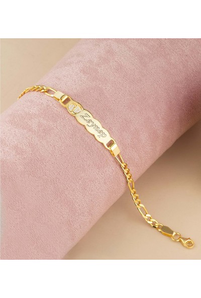 Else Silver Figaro Zincirli Gümüş Kırmızı Zigzag Isimli Çocuk Künyesi