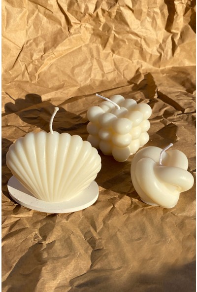 Sanat Sepet İşleri %100 Soya Vanilya Kokulu Bubble & Istiridye Dekoratif Mum 3'lü Set