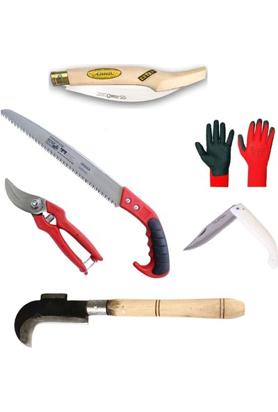Bahçe Alet Seti Bağ Budama Makası Testere Ağaç Dal Kesme Ot Testeresi Eldiven Çakı Seti 6 Lı Set Bahçe Alet Seti Bağ Budama Makası Testere Ağaç Dal Kesme Ot Testeresi Eldiven Çakı Seti 6 Lı Set
