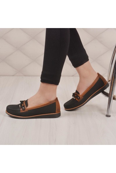 Wanetti 206 Ortapedik Siyah Taba Günlük Bayan Babet Ayakkabı