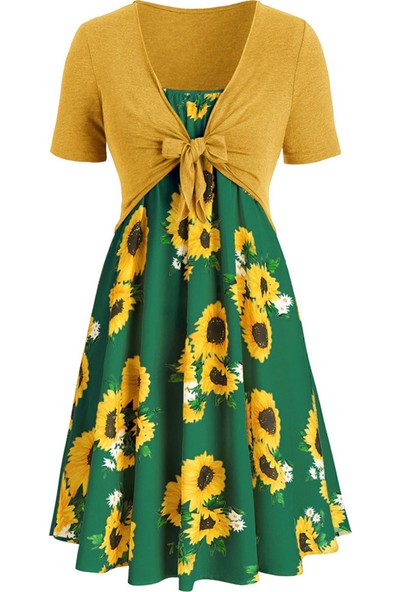 Generic Kadın Kısa Kollu Yay Düğüm Bandaj Üst Ayçiçeği Baskı Mini Elbise Takım Elbise (Yurt Dışından) Generic Kadın Kısa Kollu Yay Düğüm Bandaj Üst Ayçiçeği Baskı Mini Elbise Takım Elbise (Yurt Dışından)