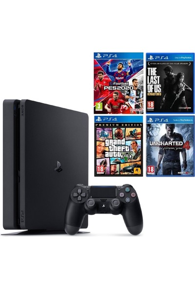 Sony Ps4 Slim 500 GB Oyun Konsolu + Ps4 PES20 + Ps4 Last Of Us Remastered + Ps4 Gta5 Premium Edition + Ps4 Uncharted 4 Sony Ps4 Slim 500 GB Oyun Konsolu + Ps4 PES20 + Ps4 Last Of Us Remastered + Ps4 Gta5 Premium Edition + Ps4 Uncharted 4