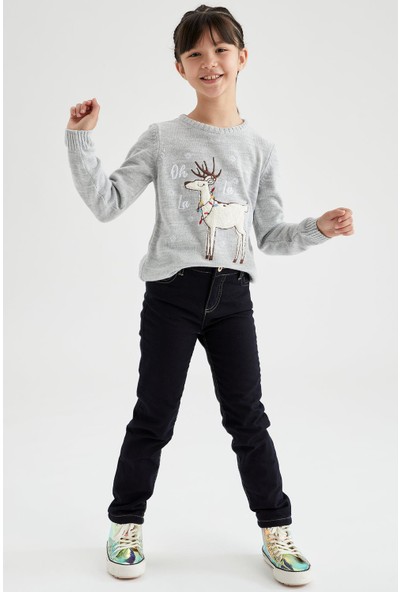 DeFacto Kız Çocuk İçi Polar Astarlı Isı Yalıtımlı Warmtech Jean Pantolon S9454A620AU