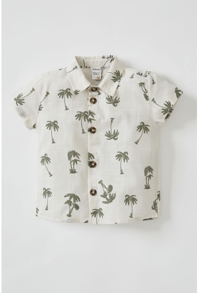 Defacto Erkek Bebek Palmiye Kısa Kollu Pamuklu Gömlek U1303A221SM