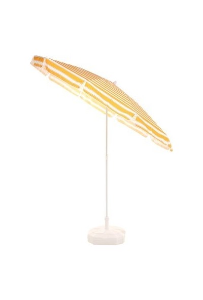 Matchbang Plaj Balkon Bahçe Şemsiyesi 220 cm 10 Telli - Sarı Beyaz + Bidon Hediyeli