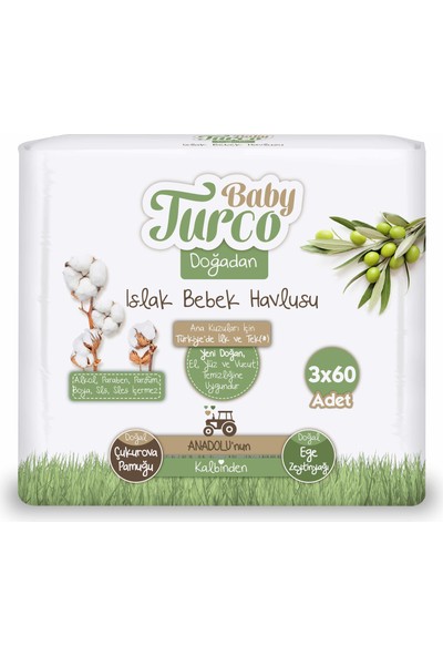 Baby Turco Doğadan Islak Havlu 3 x 60'lı Baby Turco Doğadan Islak Havlu 3 x 60'lı